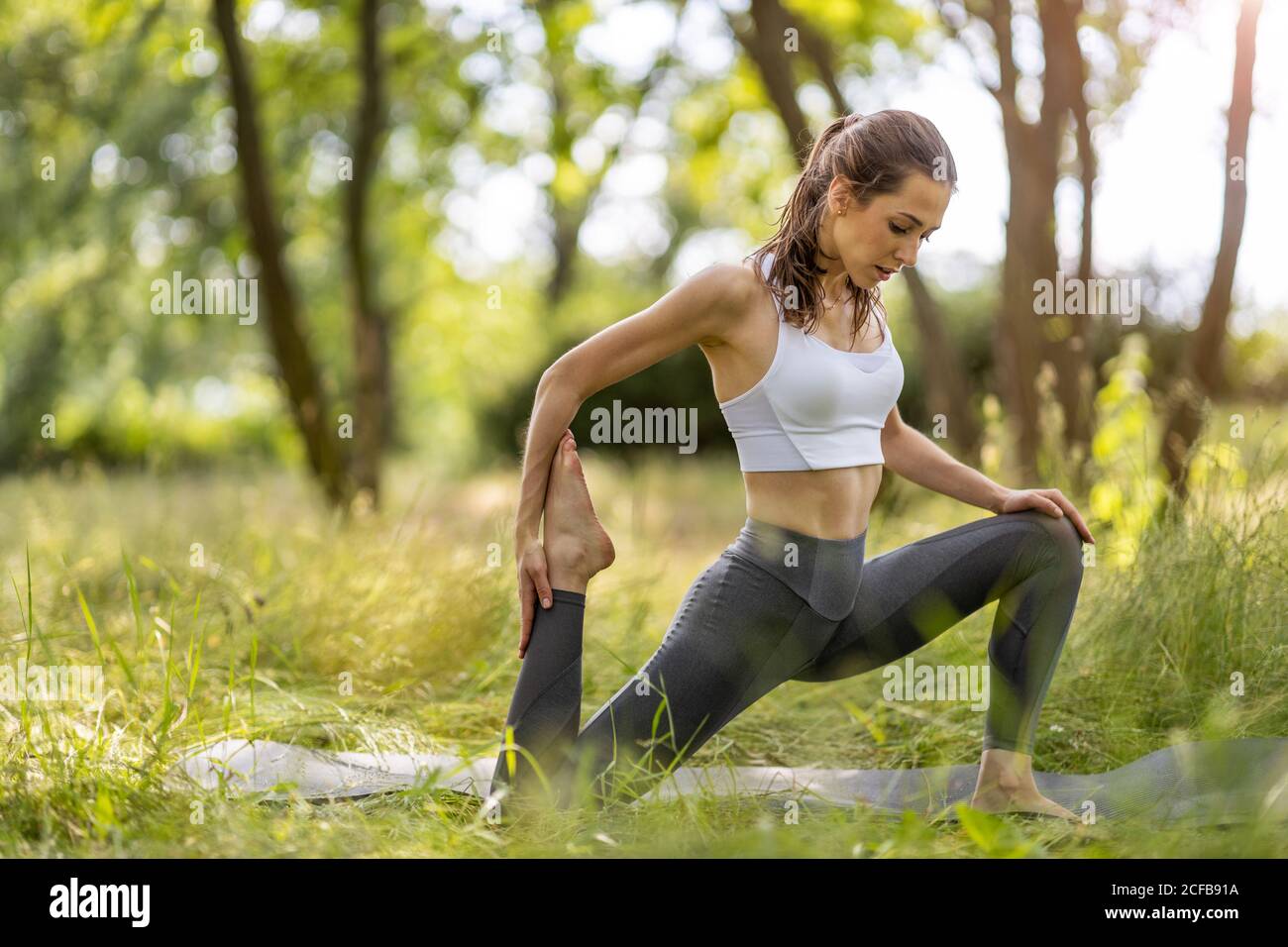 Fit young woman exercising in nature Stock Photo - Alamy