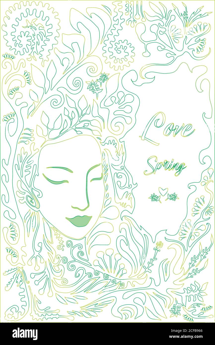 Portrait green background woman Stock Vector Images - Alamy