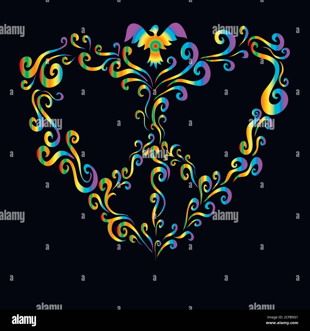 Rainbow hippy heart, with pigeons, symbol, peace Stock Vector Image ...