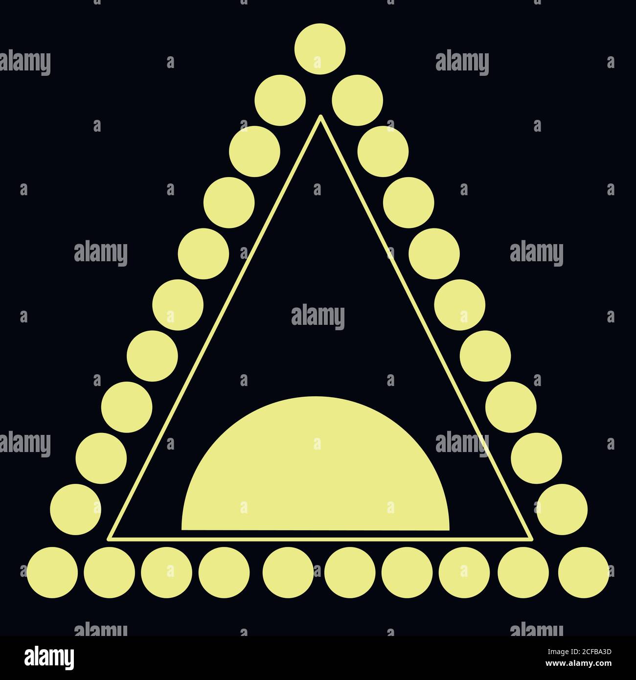 Yellow triangle consisting circle, line, isolated black background ...