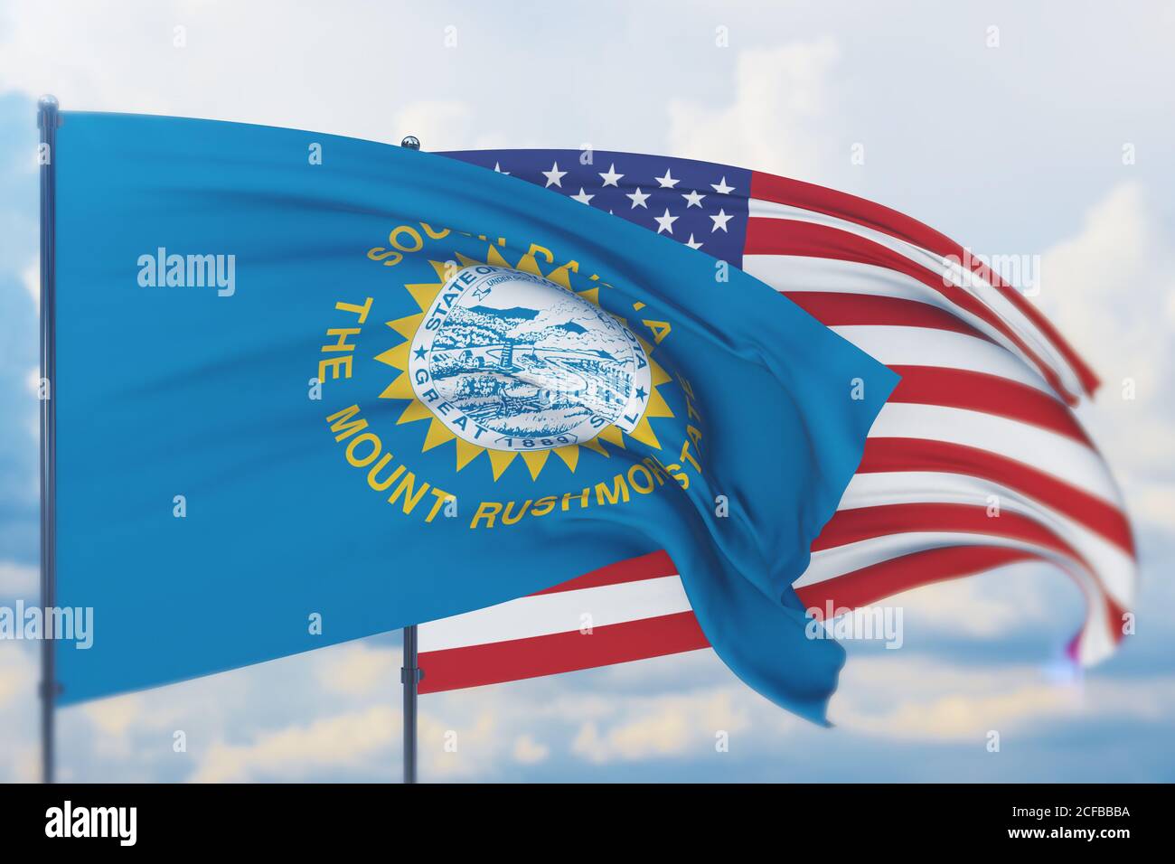 State of South Dakota flag. 3D illustration, flags of the U.S. states ...