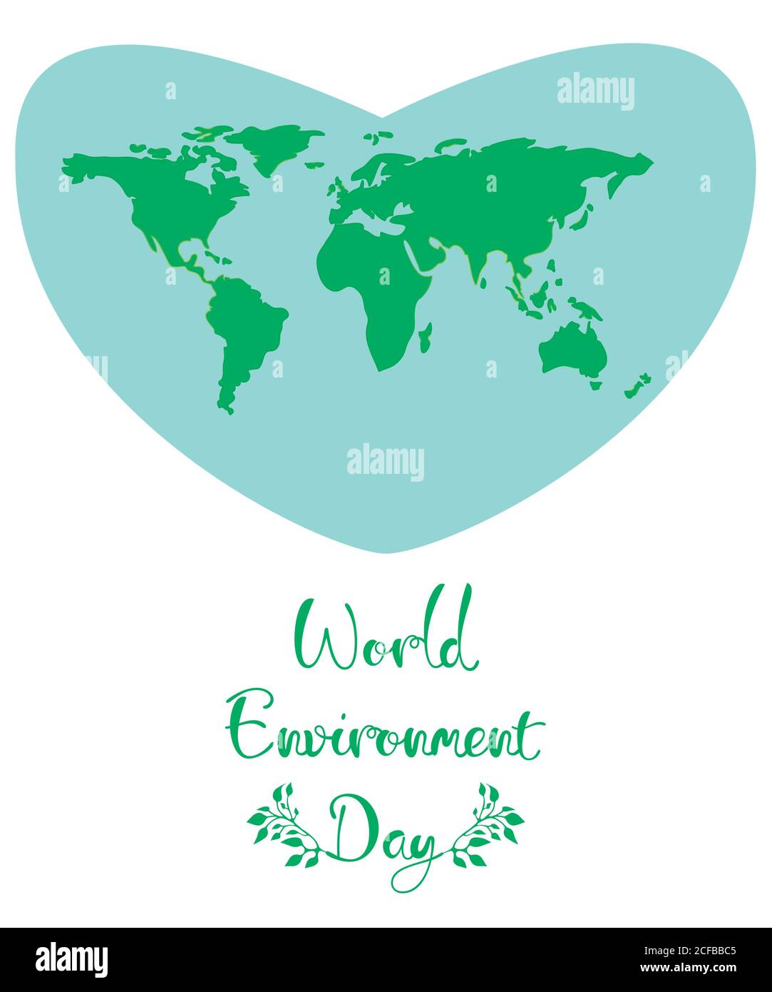 World Environment Day. A blue heart with green continents of the planet ...