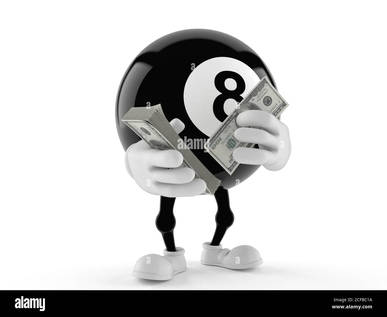 Eight ball character with money isolated on white background Stock ...