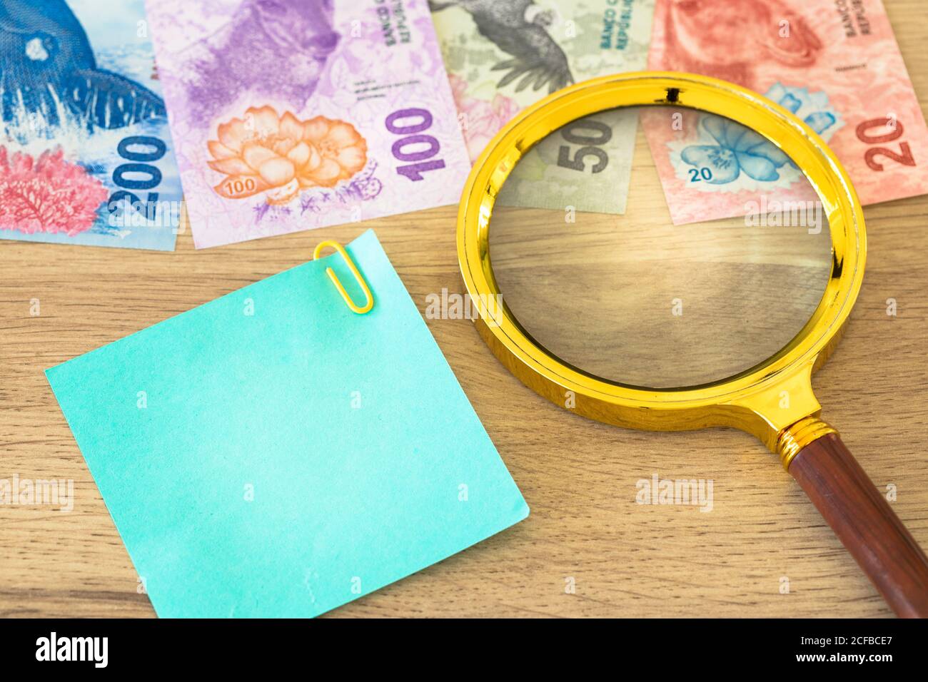 Argentine currency, paper banknotes, new patterns with animals, a ...