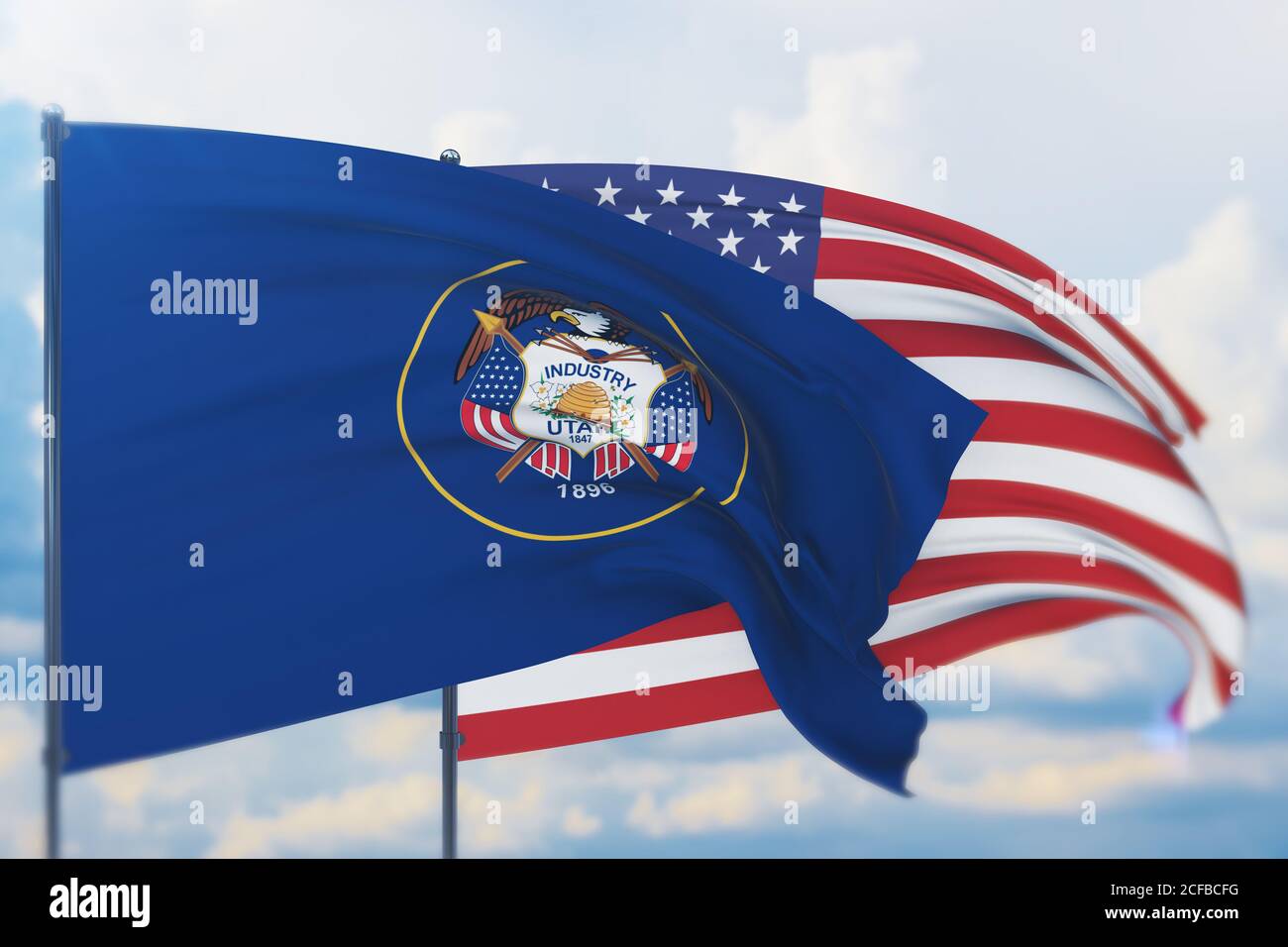 State of Utah flag. 3D illustration, flags of the U.S. states and ...