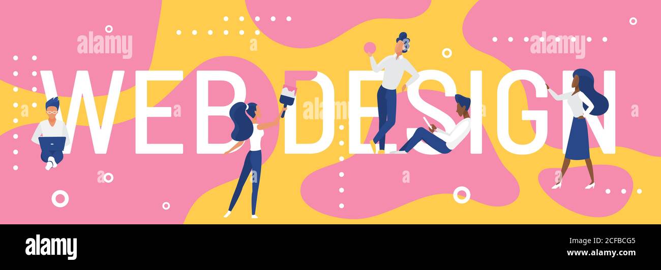 Web design word concept vector illustration. Cartoon flat designer ...