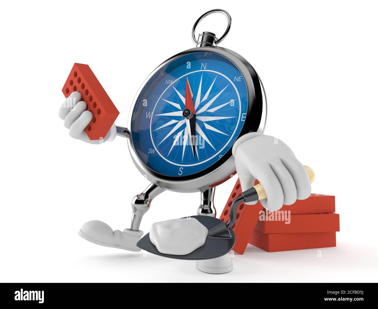 Compass character with bricks isolated on white background Stock Photo ...