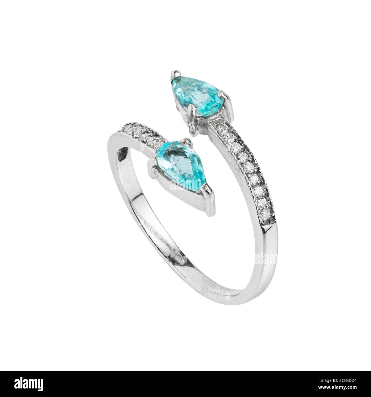 Silver diamond and gemstone wedding ring closeup macro isolated on ...