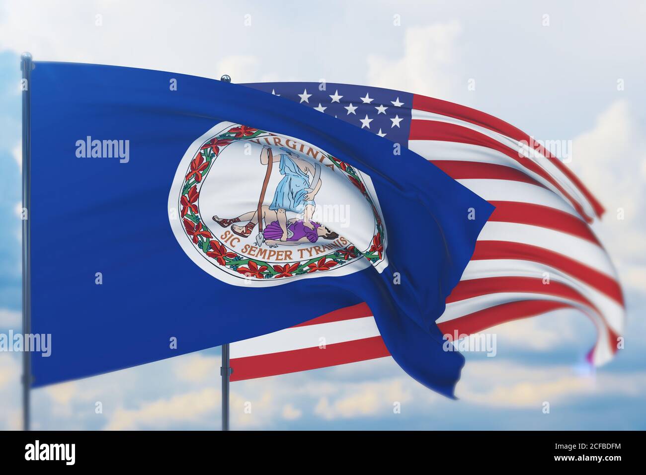 State of Virginia flag. 3D illustration, flags of the U.S. states and ...