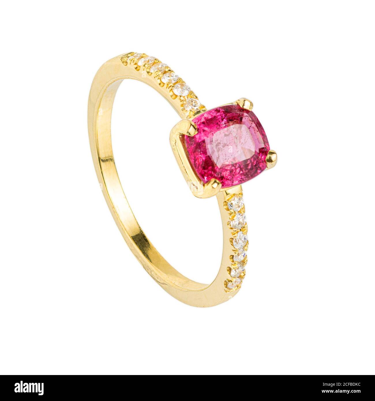 Gold diamond and gemstone wedding ring closeup macro isolated on white ...