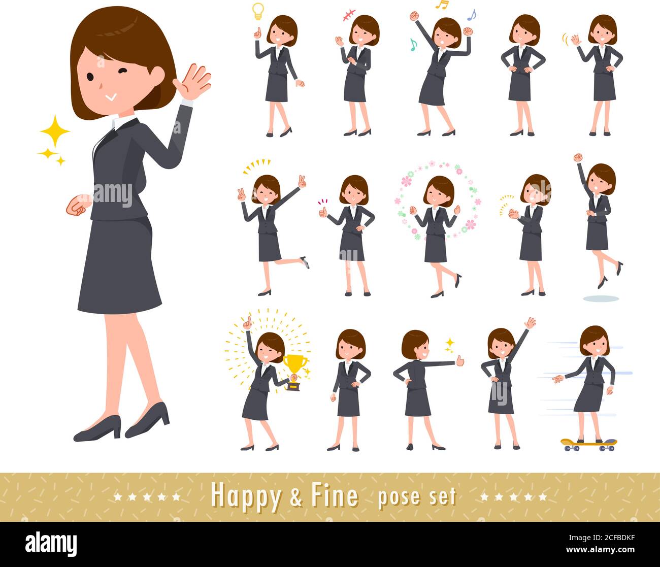 A set of women in a cheerful pose. A collection of positive gestures.It ...