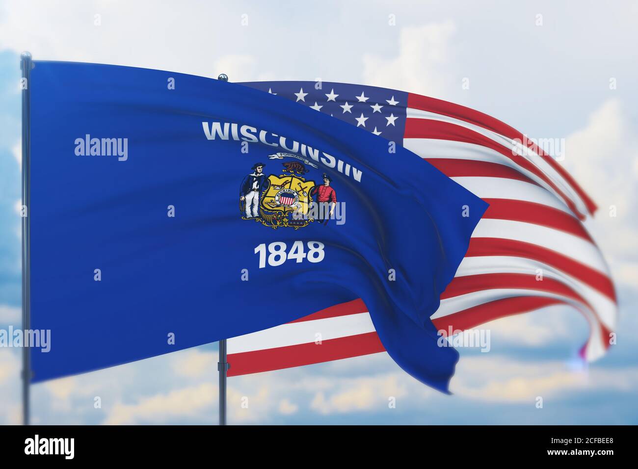 State of Wisconsin flag. 3D illustration, flags of the U.S. states and ...