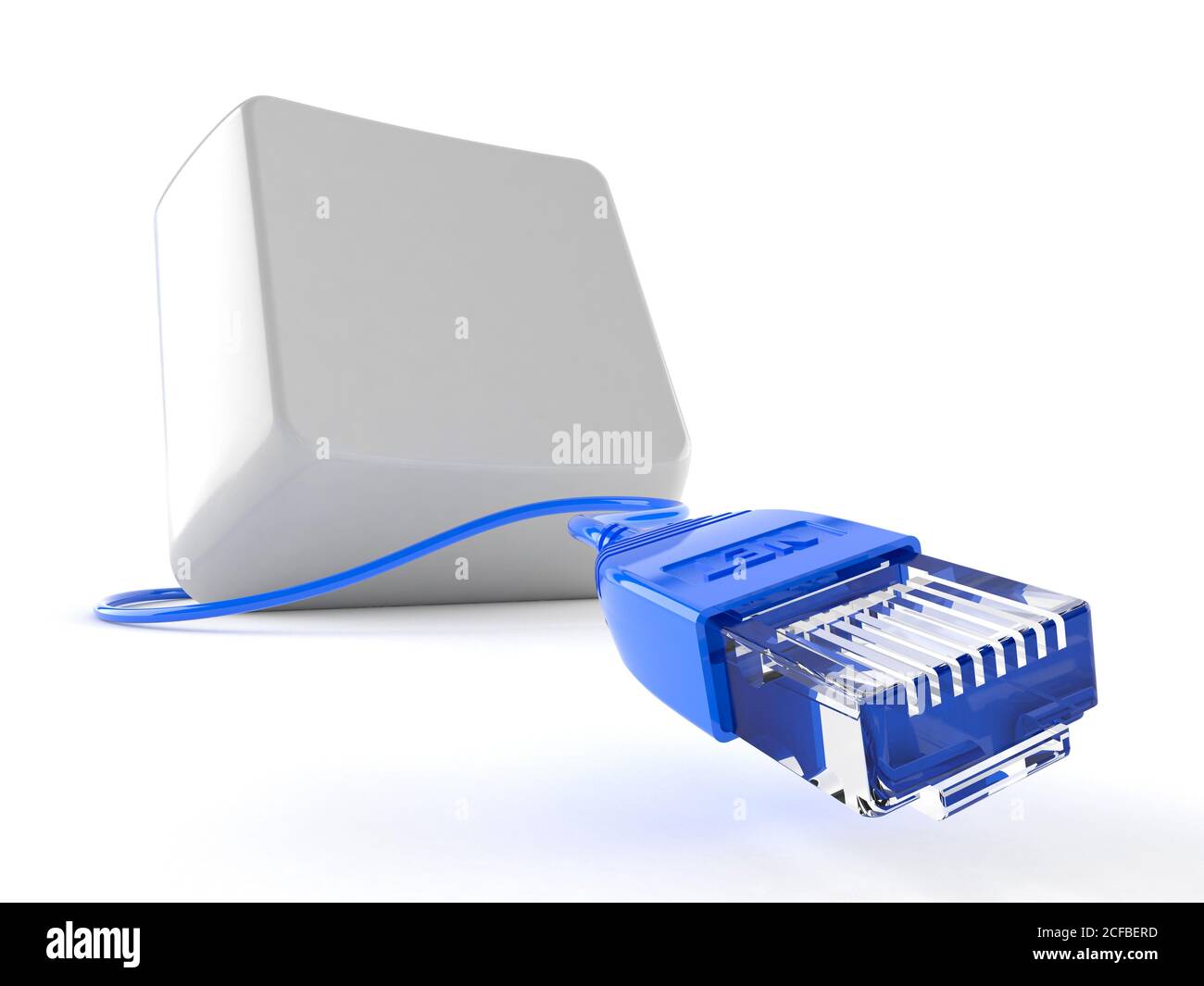 Keyboard key with network cable isolated on white background Stock ...