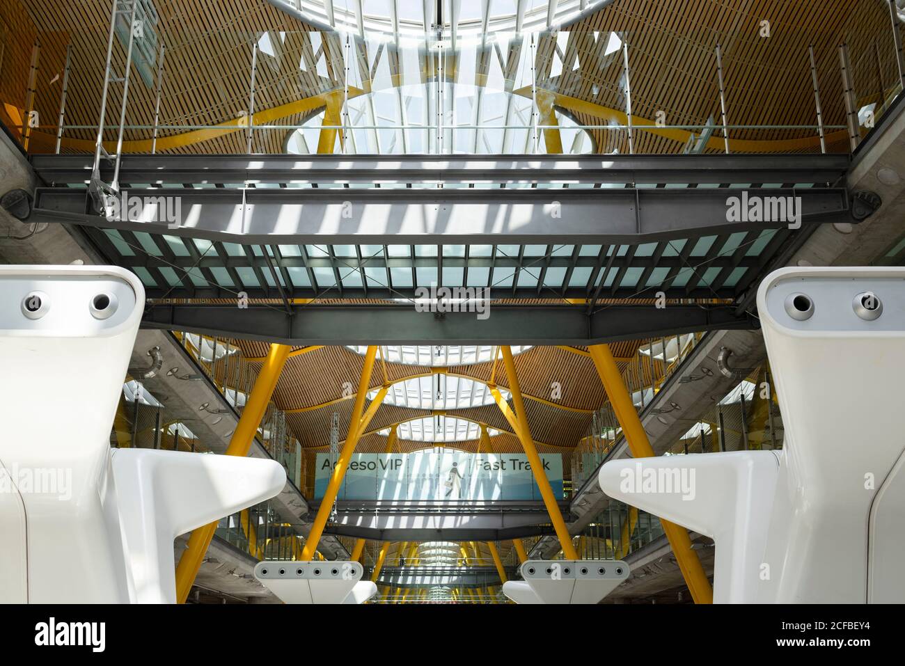 International airport with metal baggage claim area and massive ...