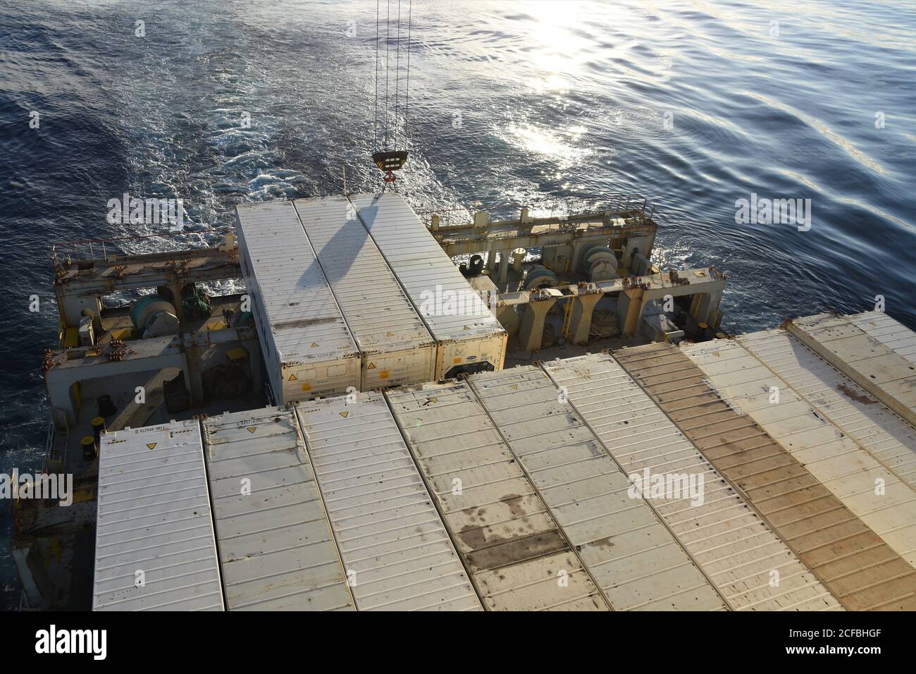 View on the aft station of cargo container vessel underway to Europa ...