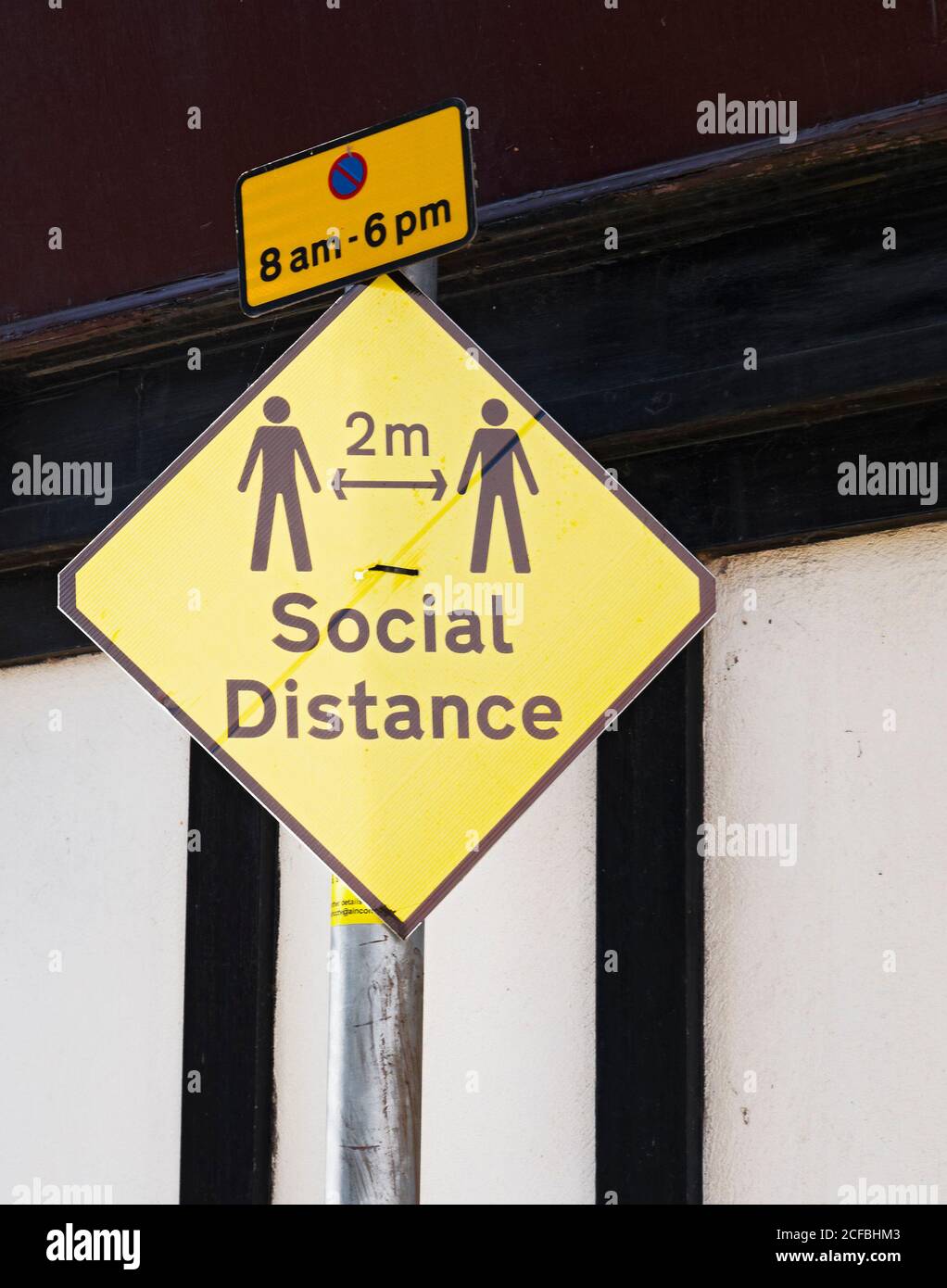 Two metre social distancing sign, UK, during the 2020 coronavirus ...