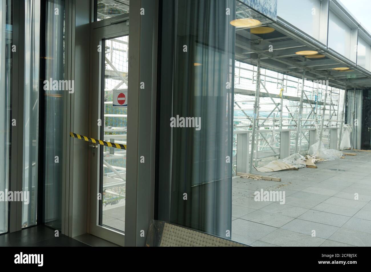 Closed door and blocked with barrier tape and no entry sign to the ...
