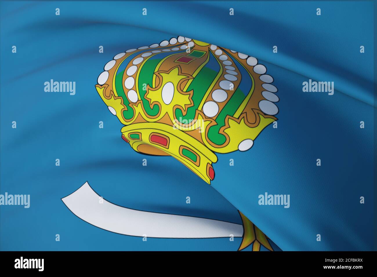 The flag of Astrakhan Oblast. 3D illustration close-up flag background ...