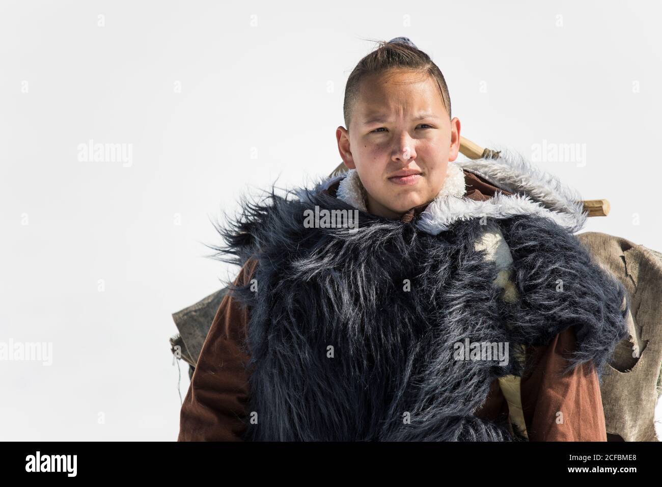 Portrait of Aboriginal woman dressed in fur clothing Stock Photo - Alamy