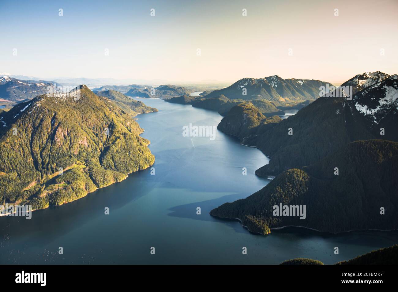 Aerial view of Stave Lake at dusk, British Columbia, Canada Stock Photo ...