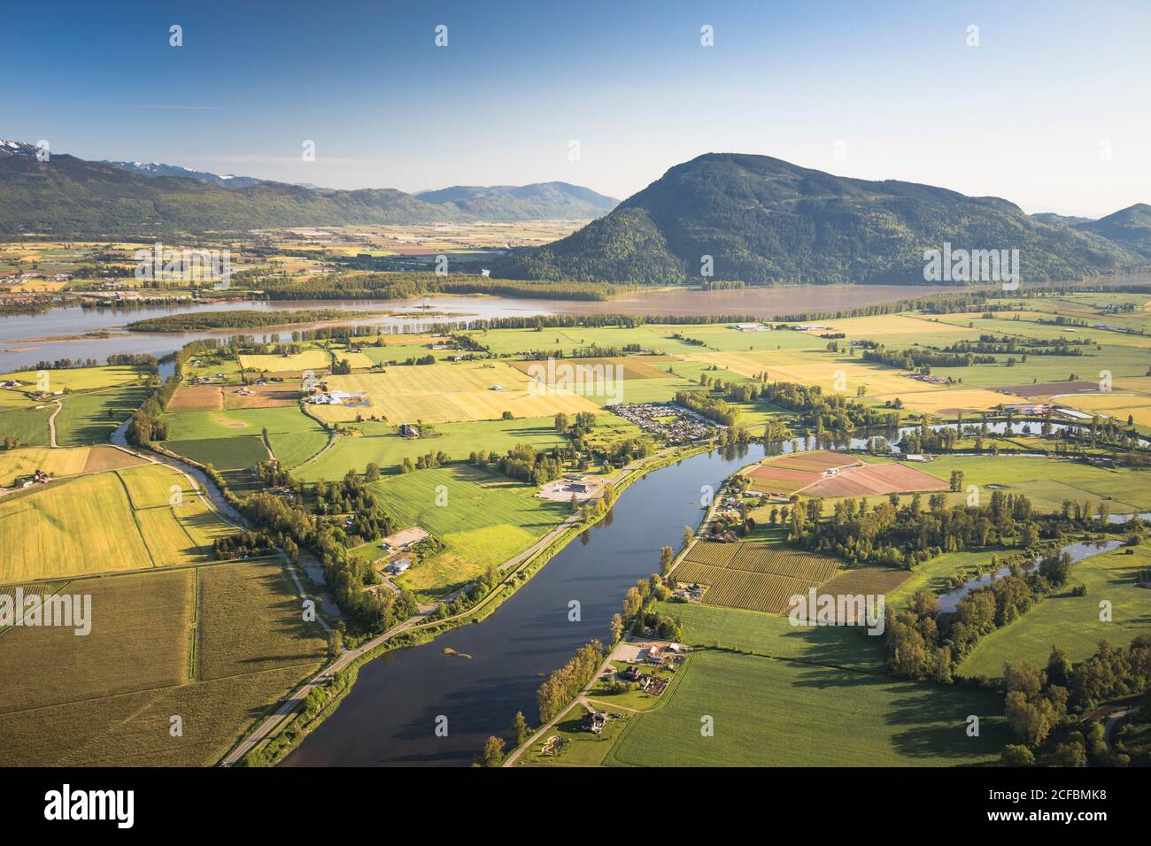 Aerial view of Dewdney and Sumas Mountain, Fraser Valley B.C. Canada ...