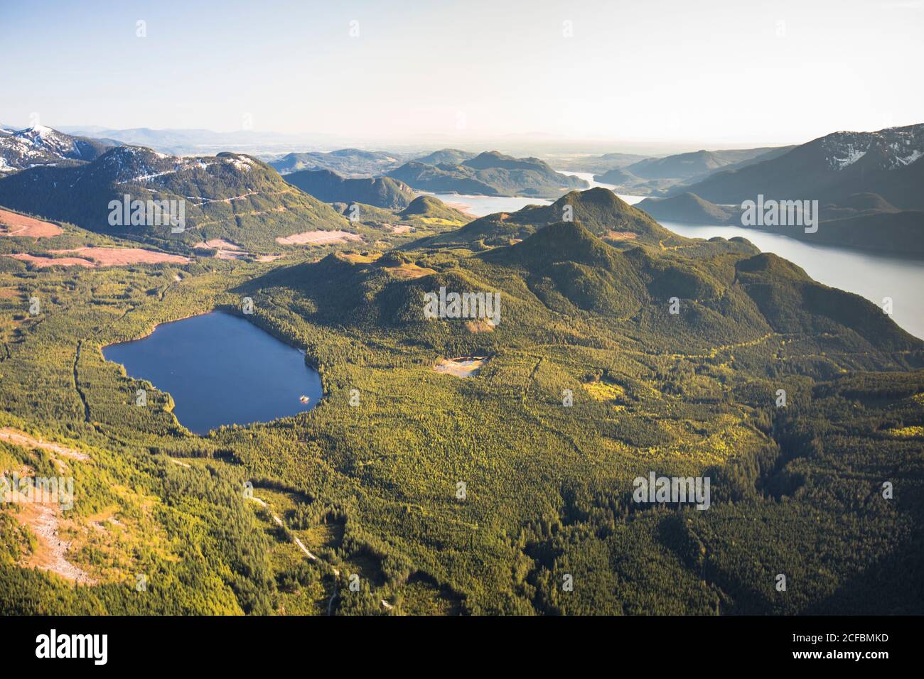 Aerial view of Davis Lake Provincial Park and Stave Lake, B.C., Canada ...