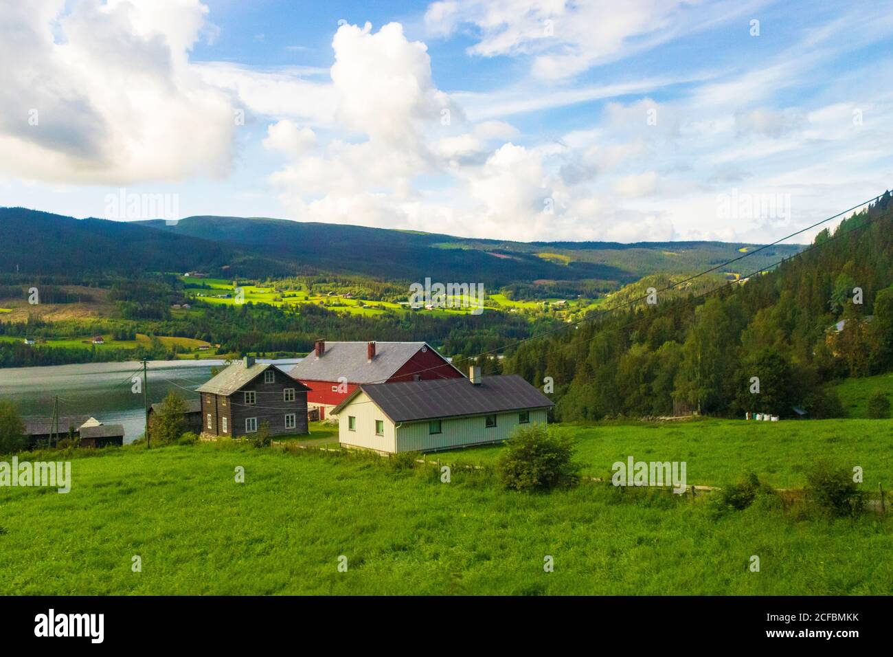 Beautiful summertime scenery,Slidrefjord lake shore,Kvåle village ...