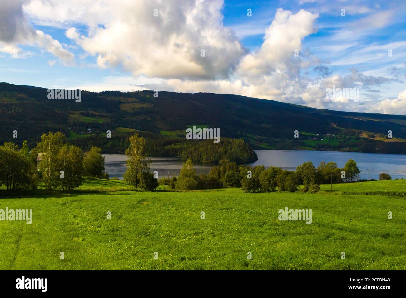 Beautiful summertime scenery,Slidrefjord lake shore,Kvåle village ...