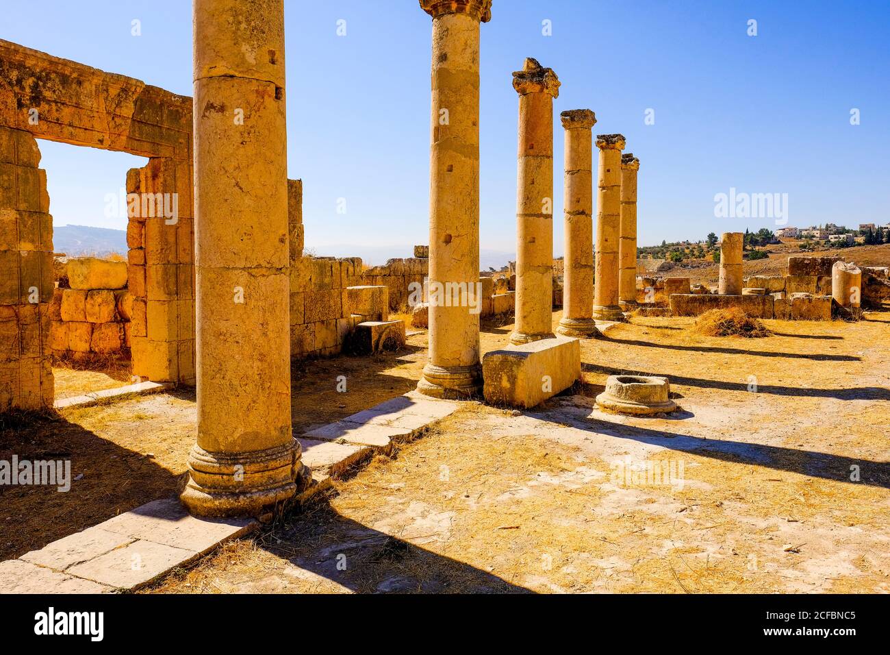 Ancient Roman columns in the city of Jerash, Jordan Stock Photo - Alamy