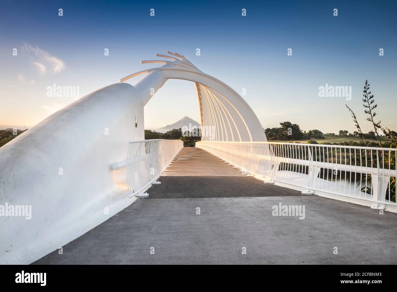 Te Rewa Rewa bridge with mountain in the background Stock Photo - Alamy