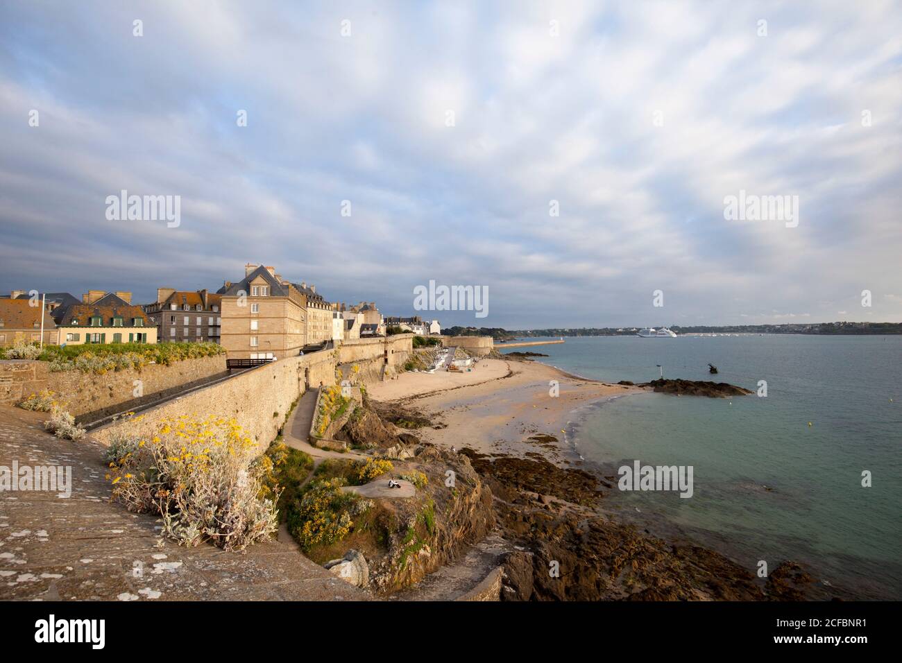 Plage du Mole, city walls, Saint Malo, Brittany France, France Stock ...
