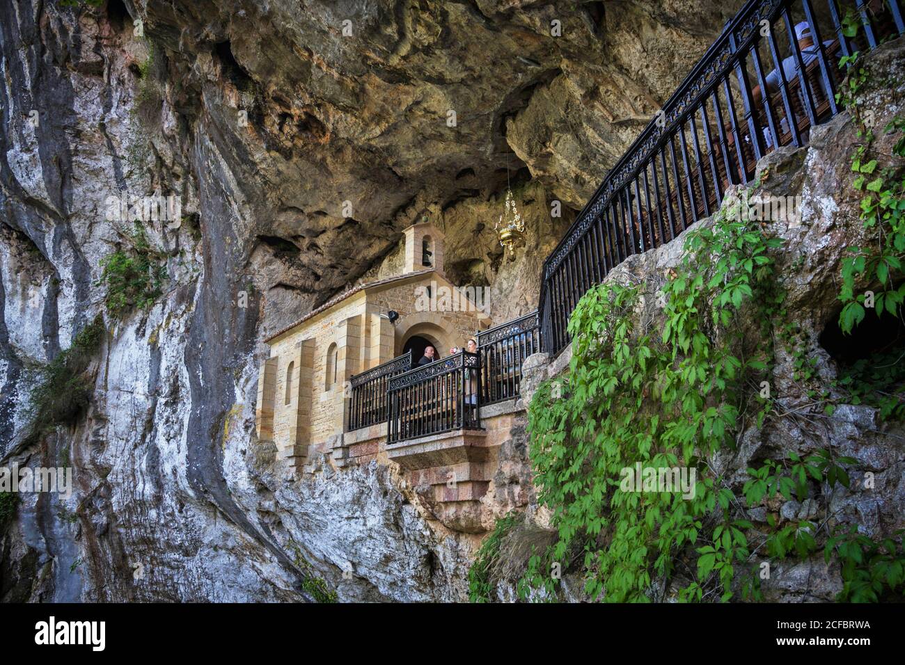 Holy cave of Covadonga in Asturias (Spain) with the hermitage Stock ...