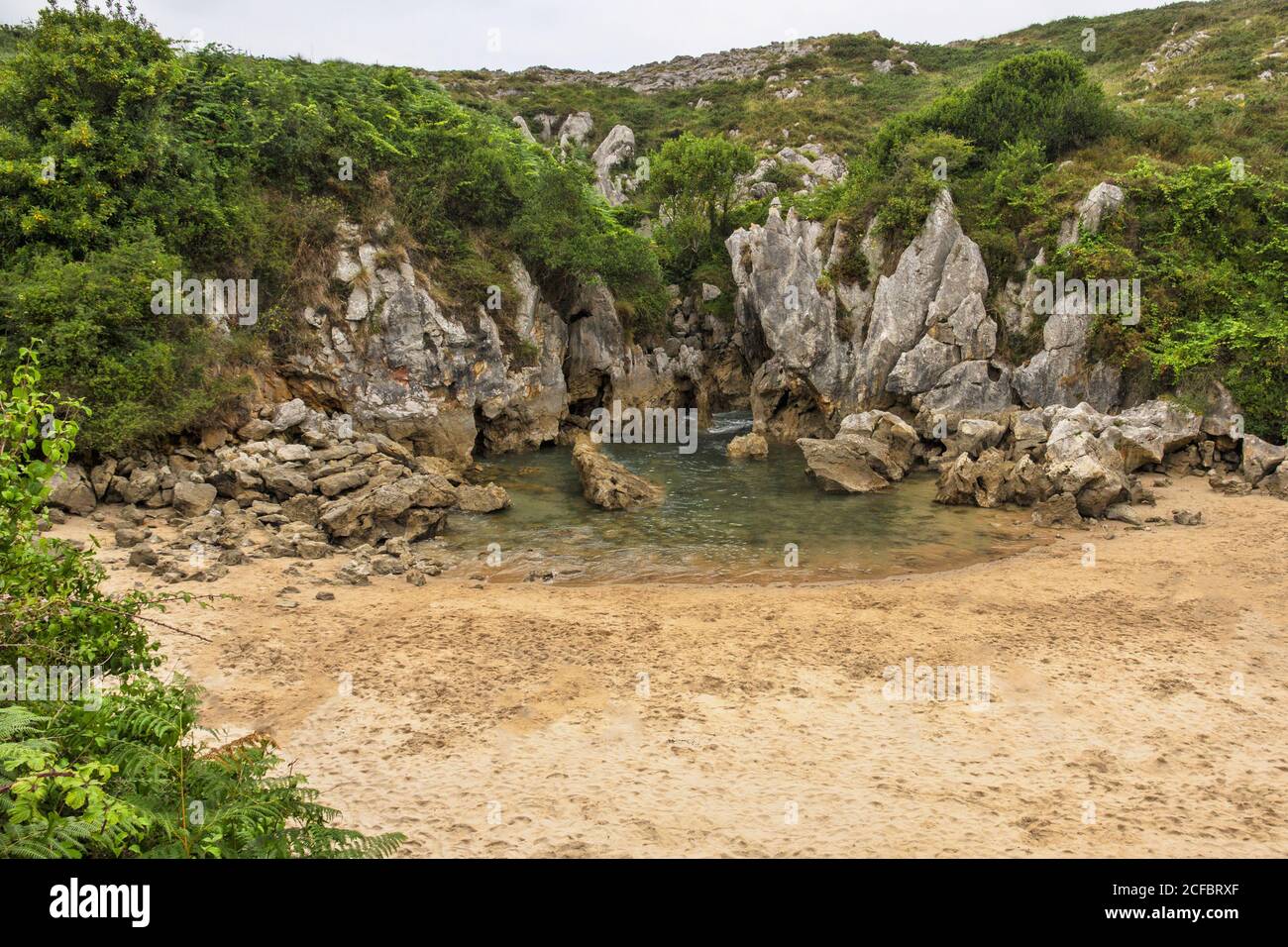 Gulpiyuri beach in Naves, Asturias (Spain) without people Stock Photo ...