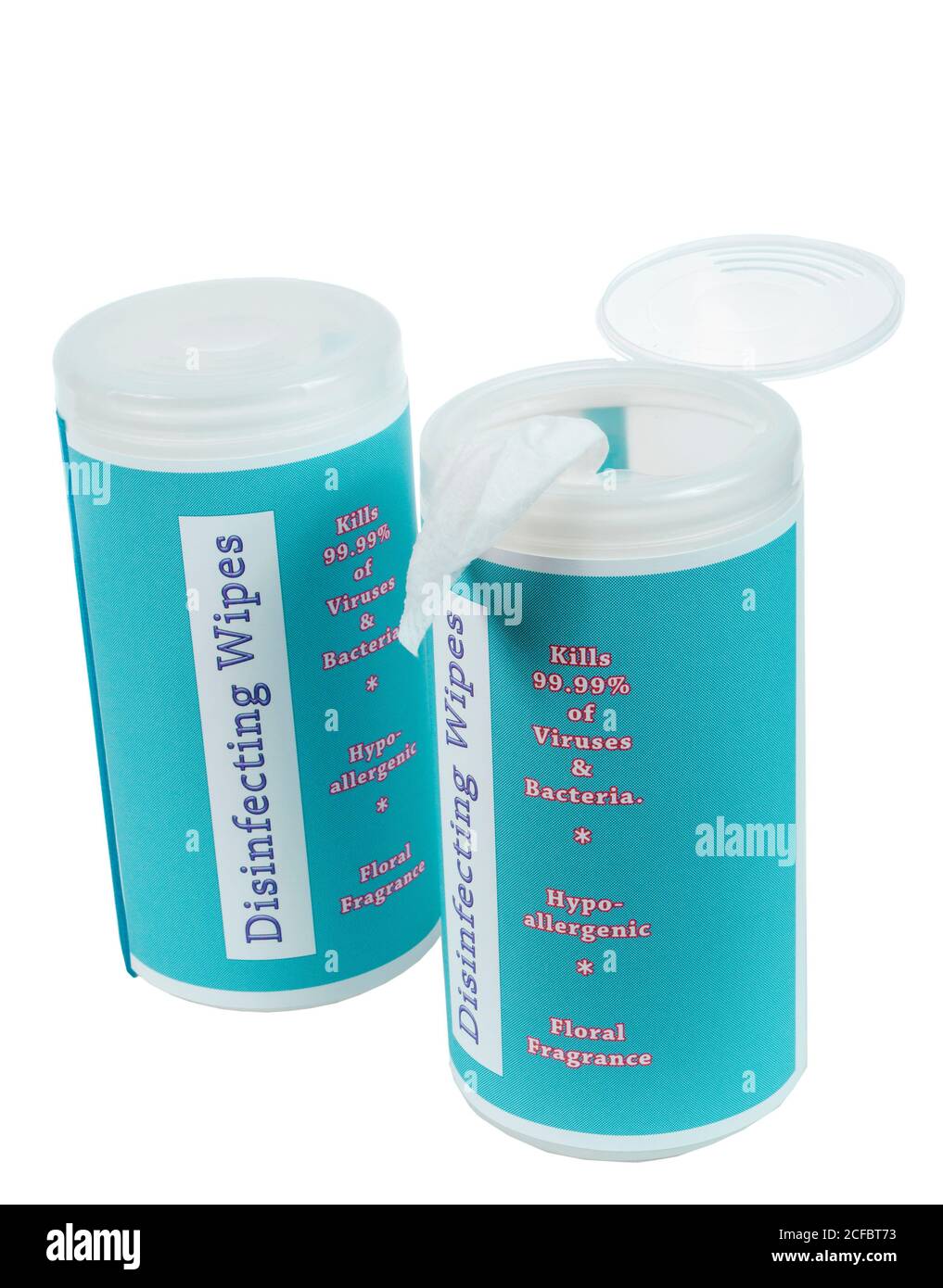 Vertical shot of a pair of two containers with fictional labels saying ...