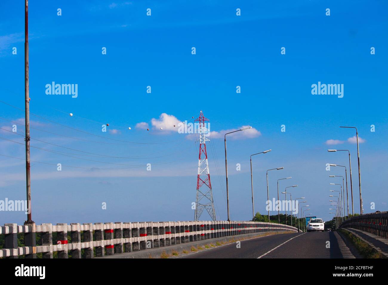 Barisal Sandha River bridge, front view from car, road background Stock ...