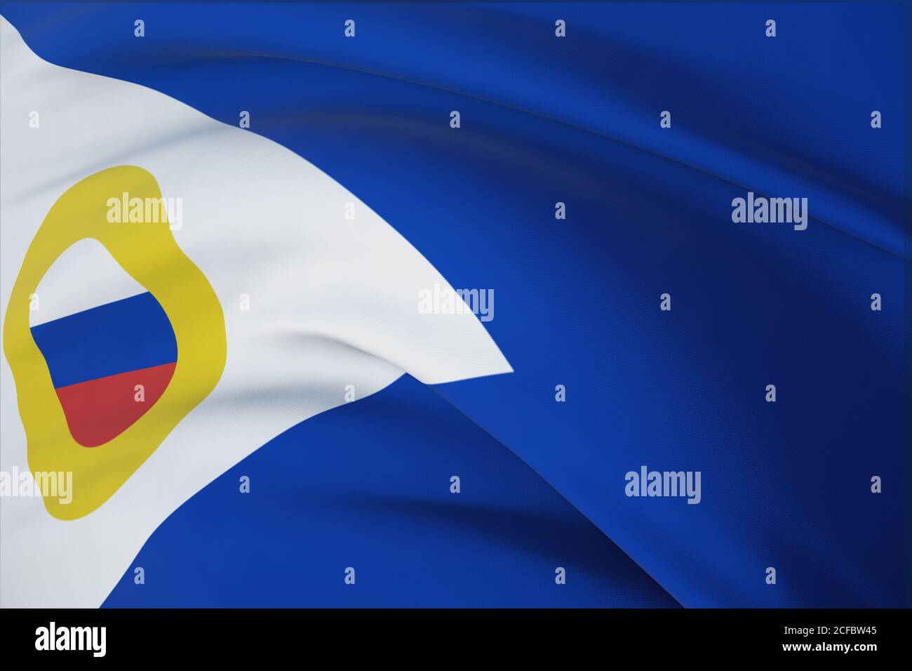 Flag of Chukotka Autonomous Okrug. 3D illustration close-up flag ...