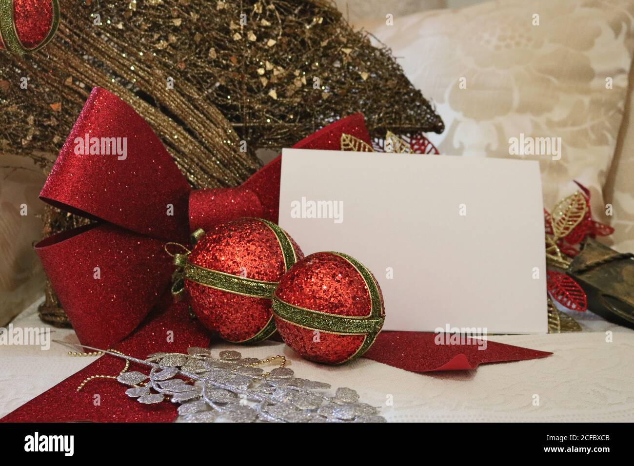 Blank Christmas card with branch tree ball. Christmas Ornament for a ...