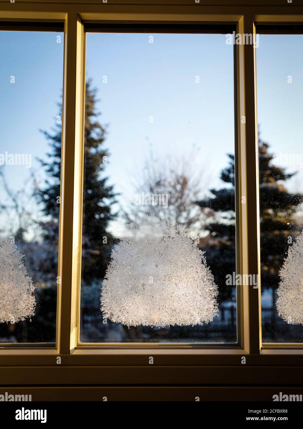 Modern wooden window with frost Stock Photo - Alamy