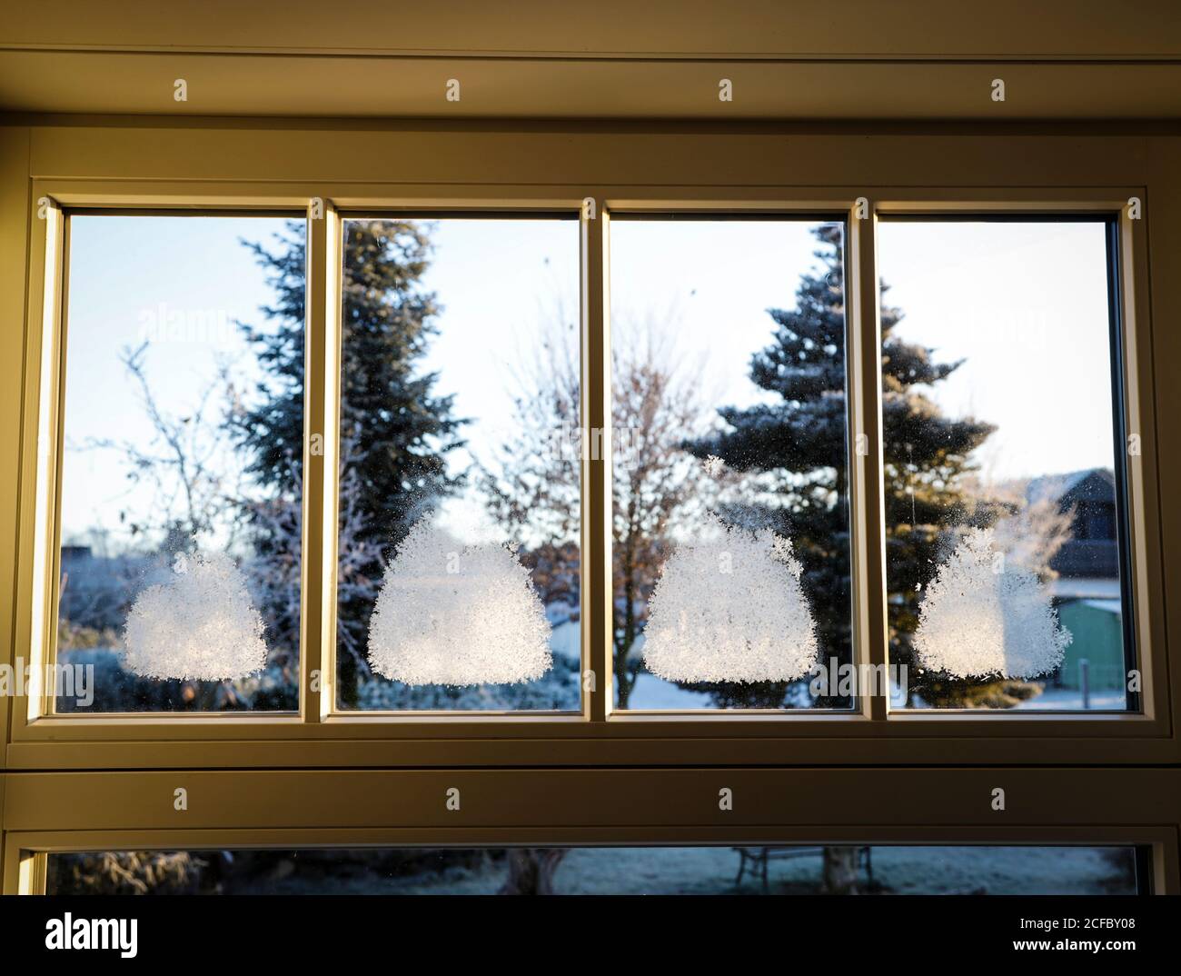 Modern wooden window with frost Stock Photo - Alamy
