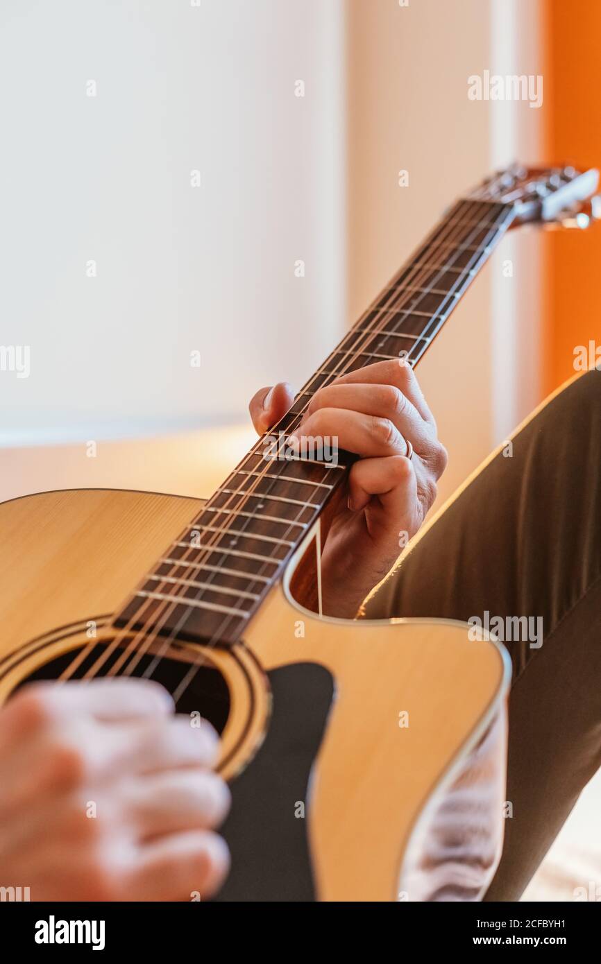 Closeup chord on guitar man hi-res stock photography and images - Alamy