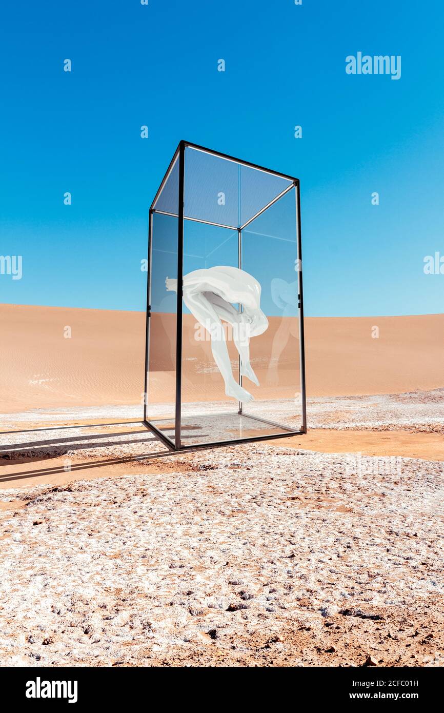 Human protected and isolated from the outside in a glass box Stock ...