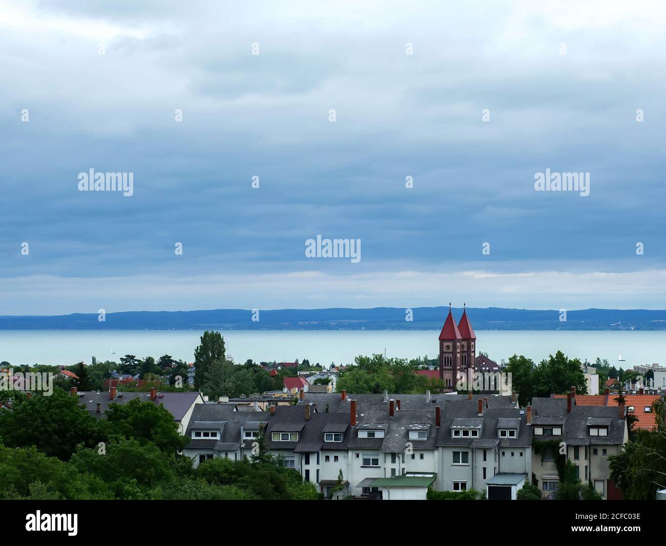 View on Balaton Lake and Balatonfured on a stormy day Stock Photo - Alamy