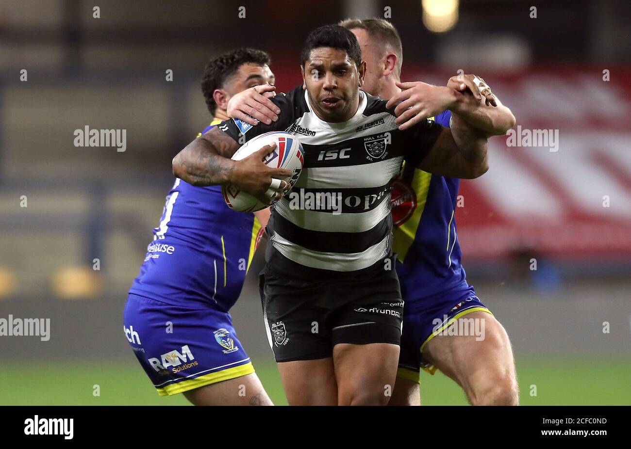 Breaks through tackle warringhton wolves declan patton hi-res stock ...