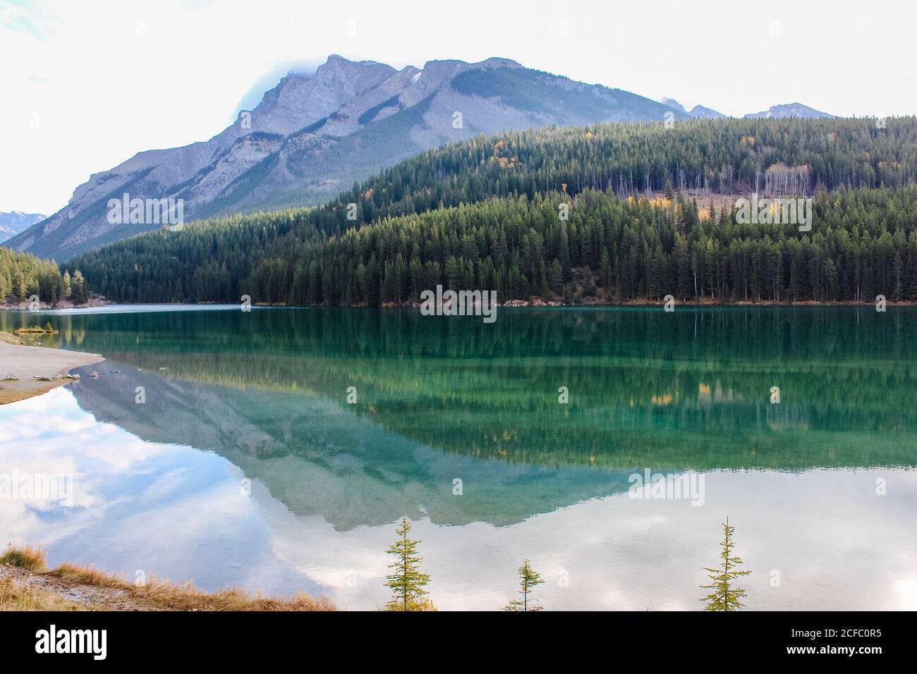 National Park in Banff, Canada with reflection of the mountains in the ...