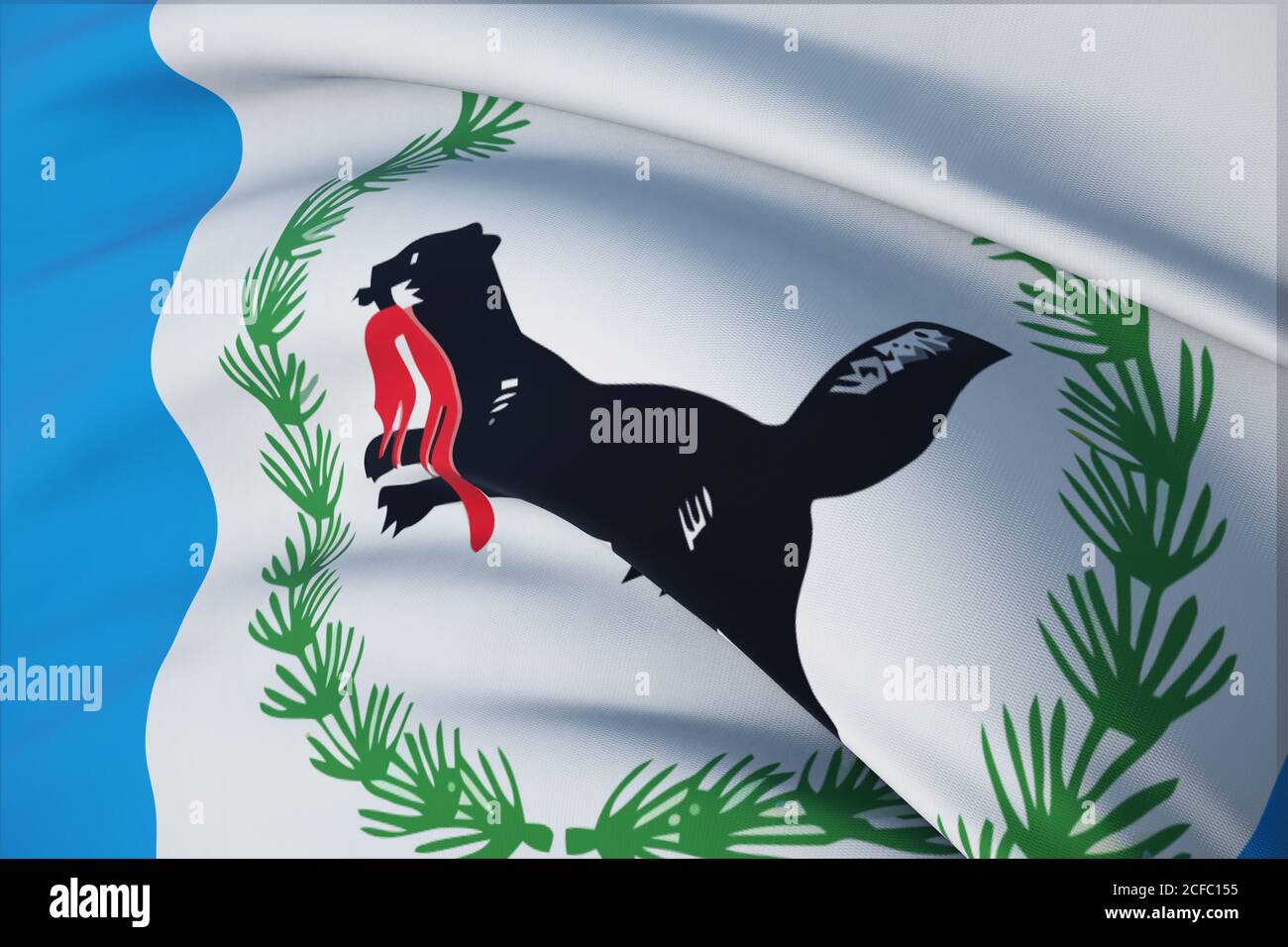 Flag of Irkutsk Oblast. 3D illustration close-up flag background. Flags ...