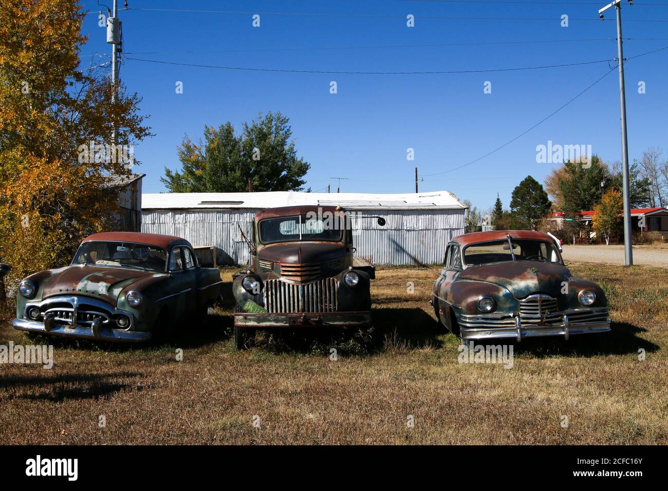 Car wrecks hot rods in the USA rusted roadside Buick Packard Stock ...