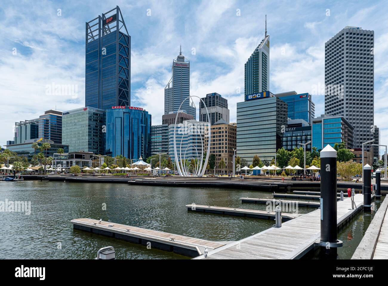 Perth, Nov 2019: Elizabeth Quay with Perth downtown, skyscrapers and ...
