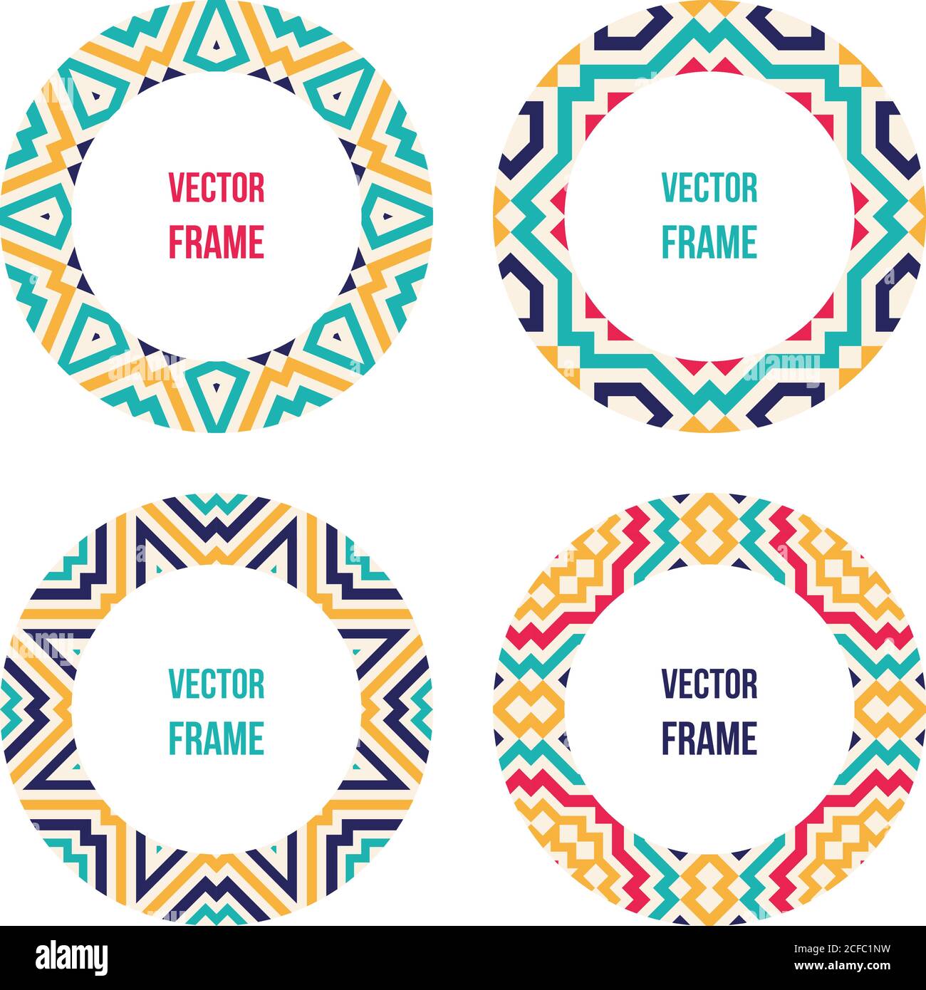Four round frames with abstract geometric patterns. Vector illustration ...
