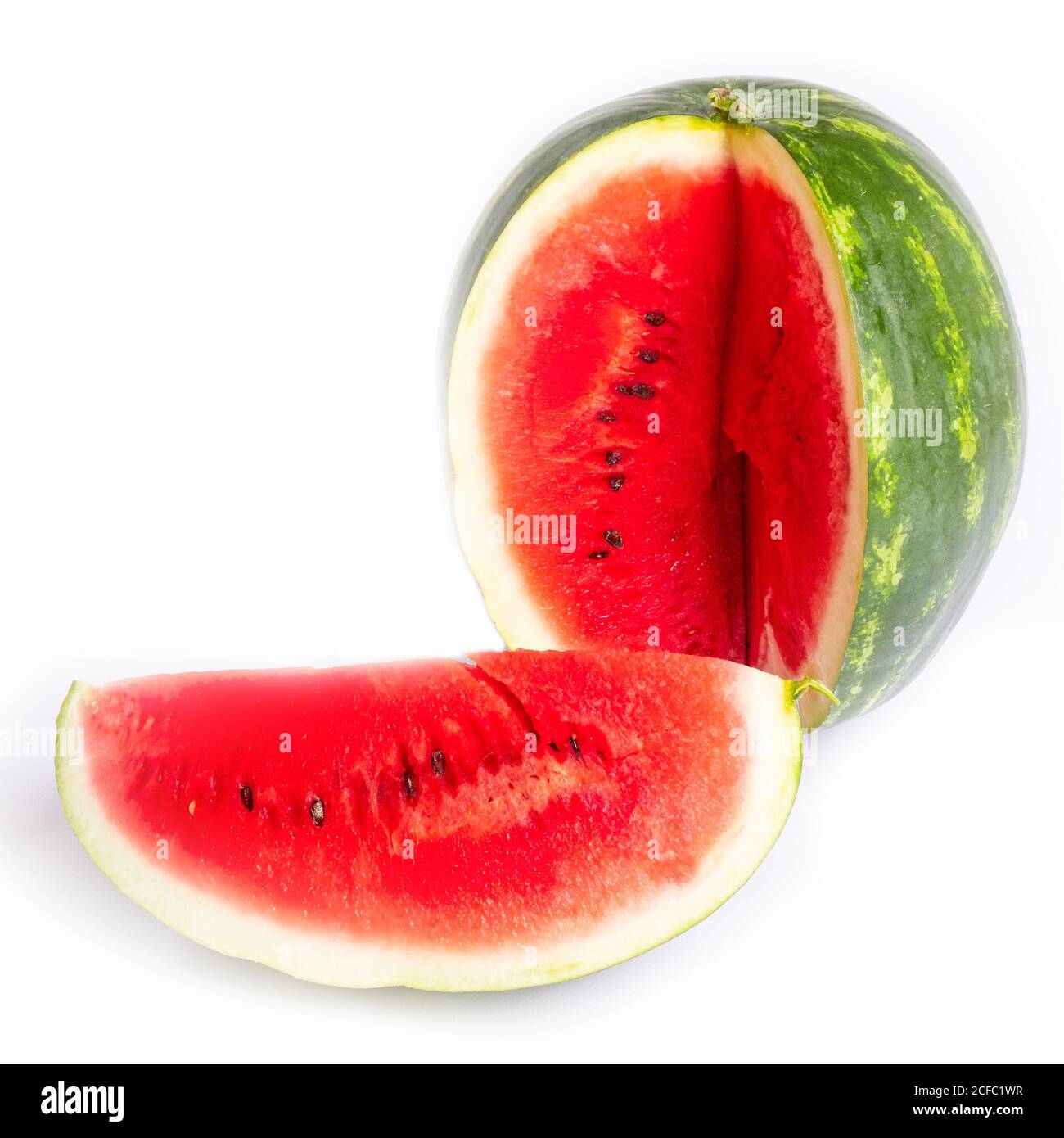 ripe juicy sweet red watermelon with slice isolated on white background ...