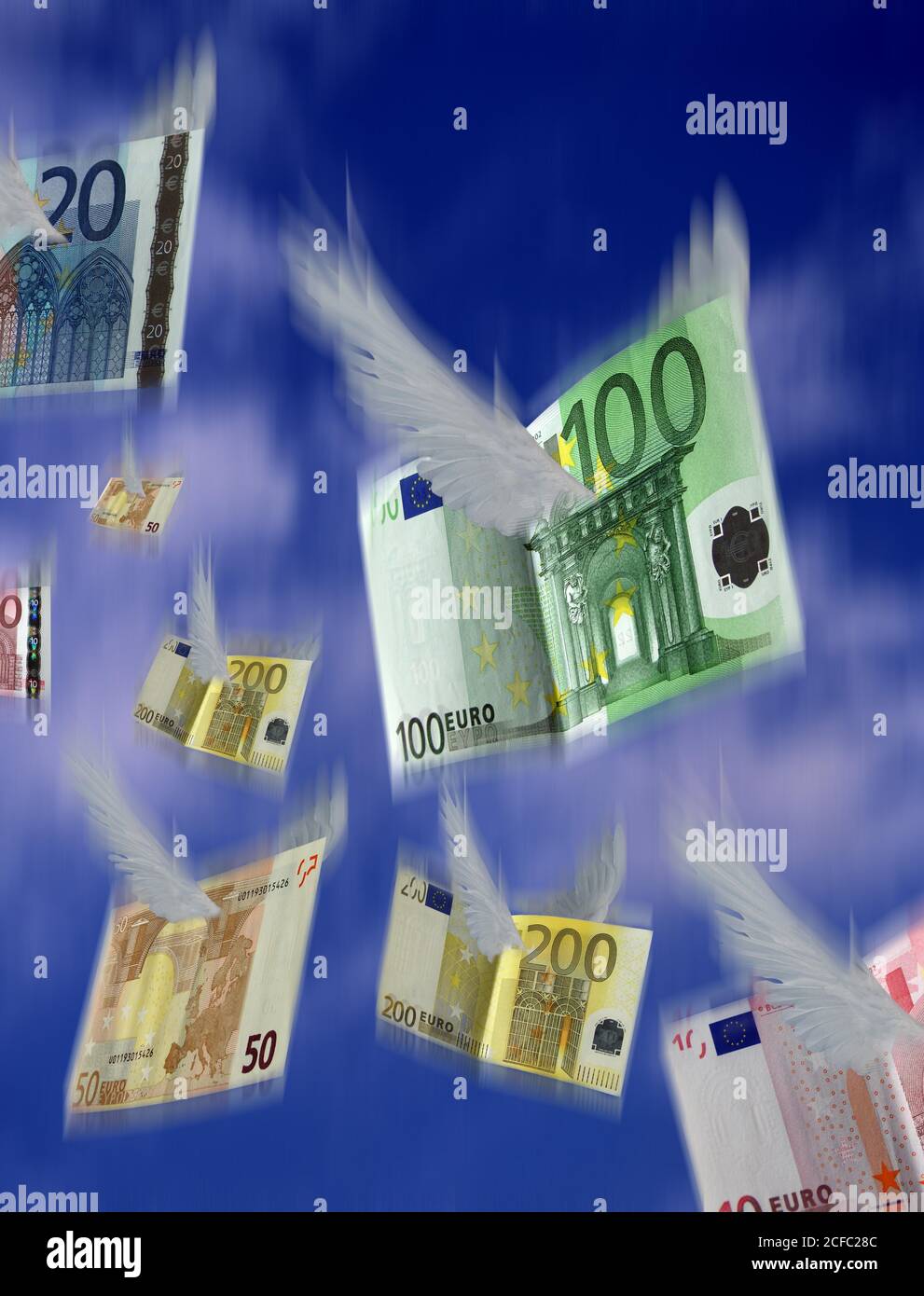 Flying euros symbol image hi-res stock photography and images - Alamy